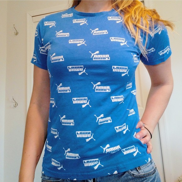 Puma | Tops | Puma Logo Blue Tee | Poshmark
